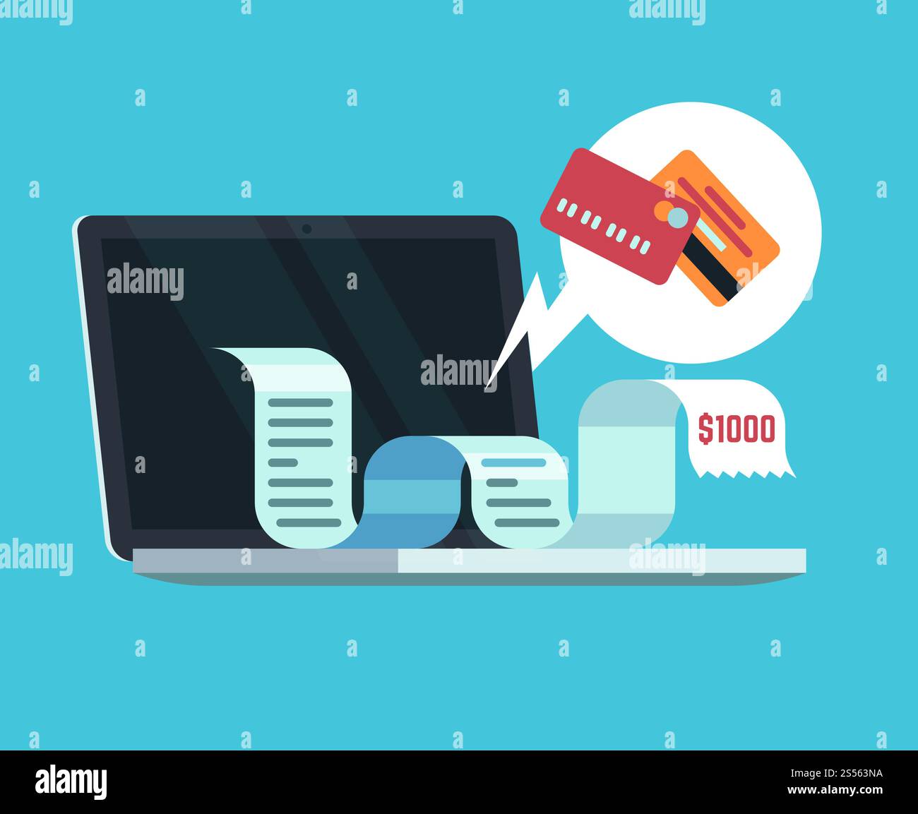 Online payment and digital invoice concept. Paying receipt on computer ...