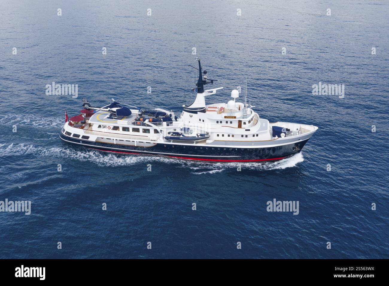 Aerial view expedition yacht motor yacht ITASCA (ex Thames III, Smit ...