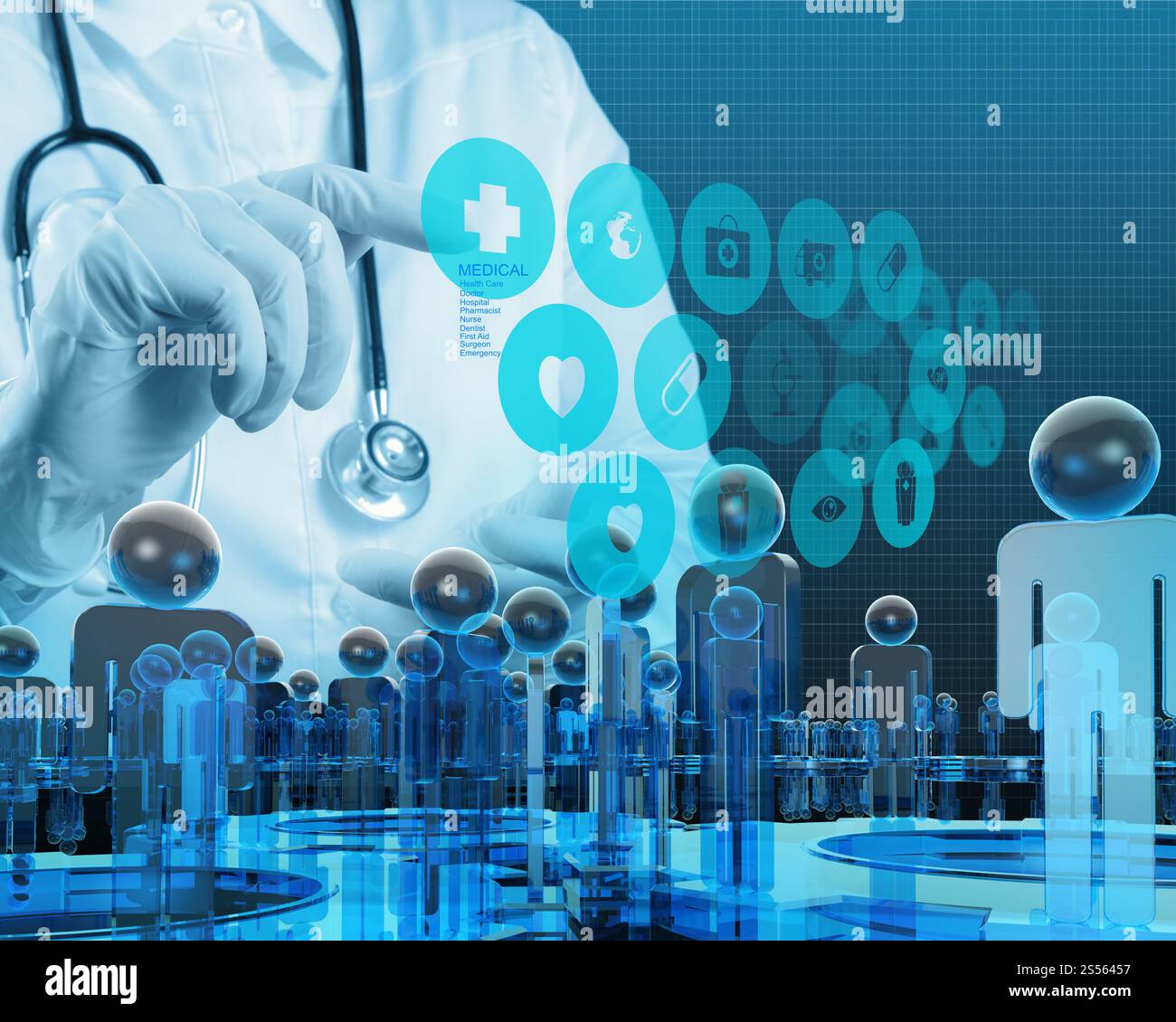 Medicine doctor hand working with modern computer interface as medical ...