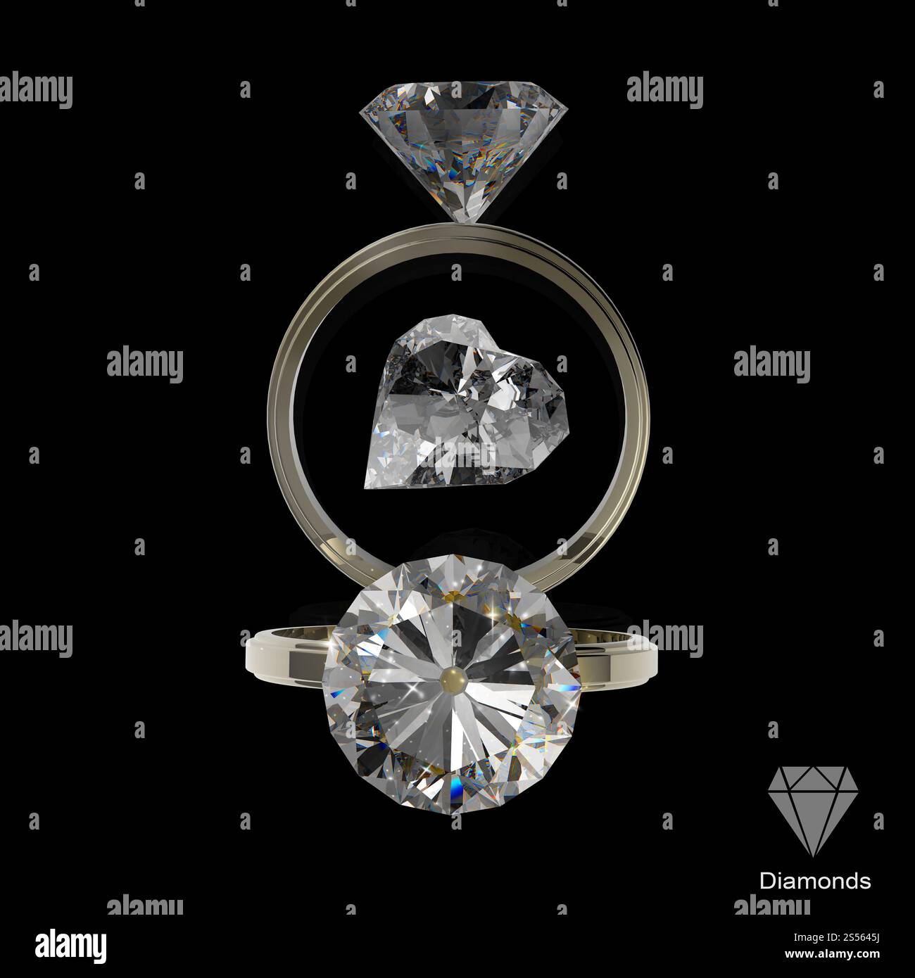 3d rendering of diamond rings as graphic design concept Stock Photo - Alamy