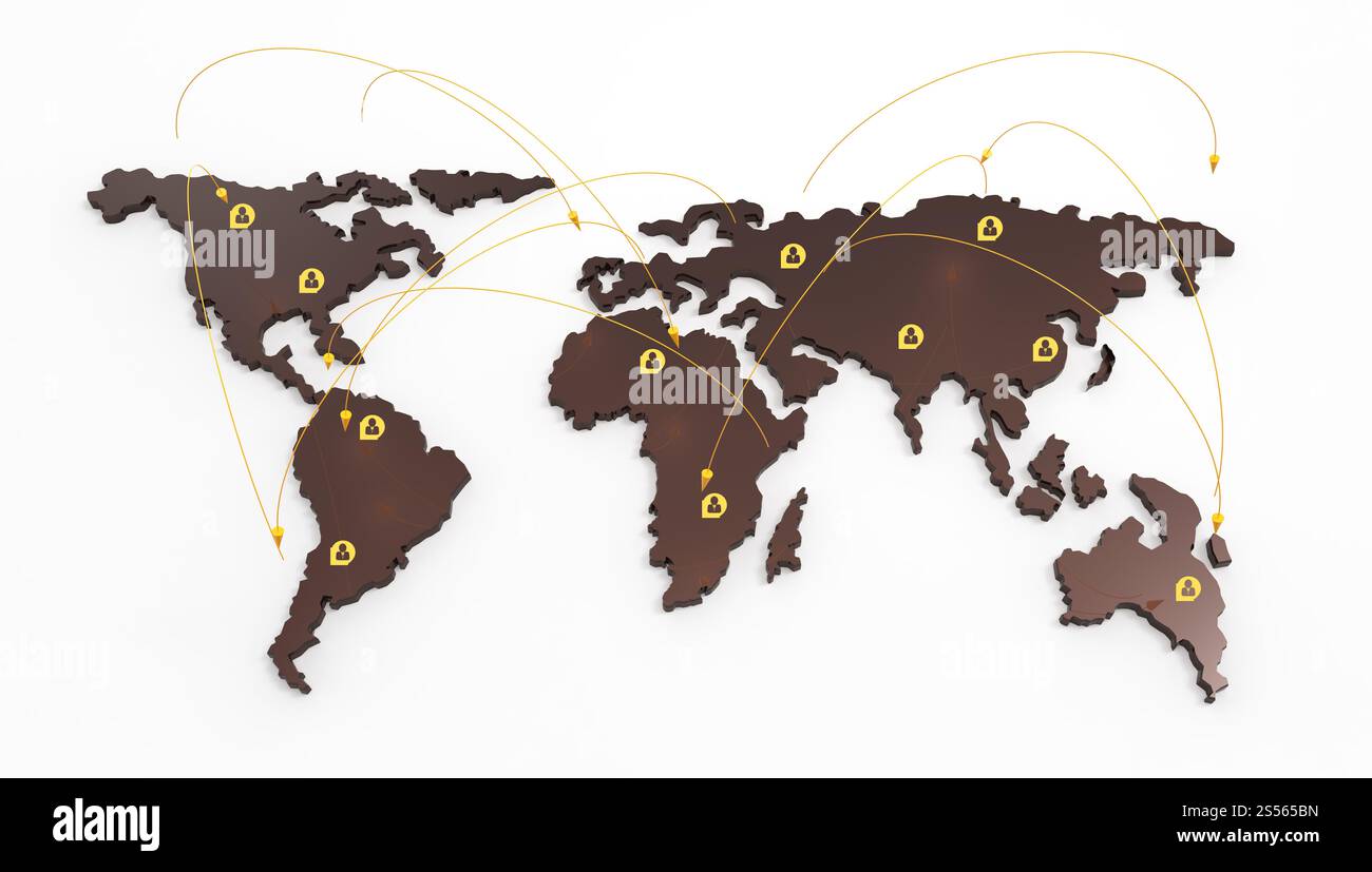 social network human 3d on world map as concept Stock Photo - Alamy