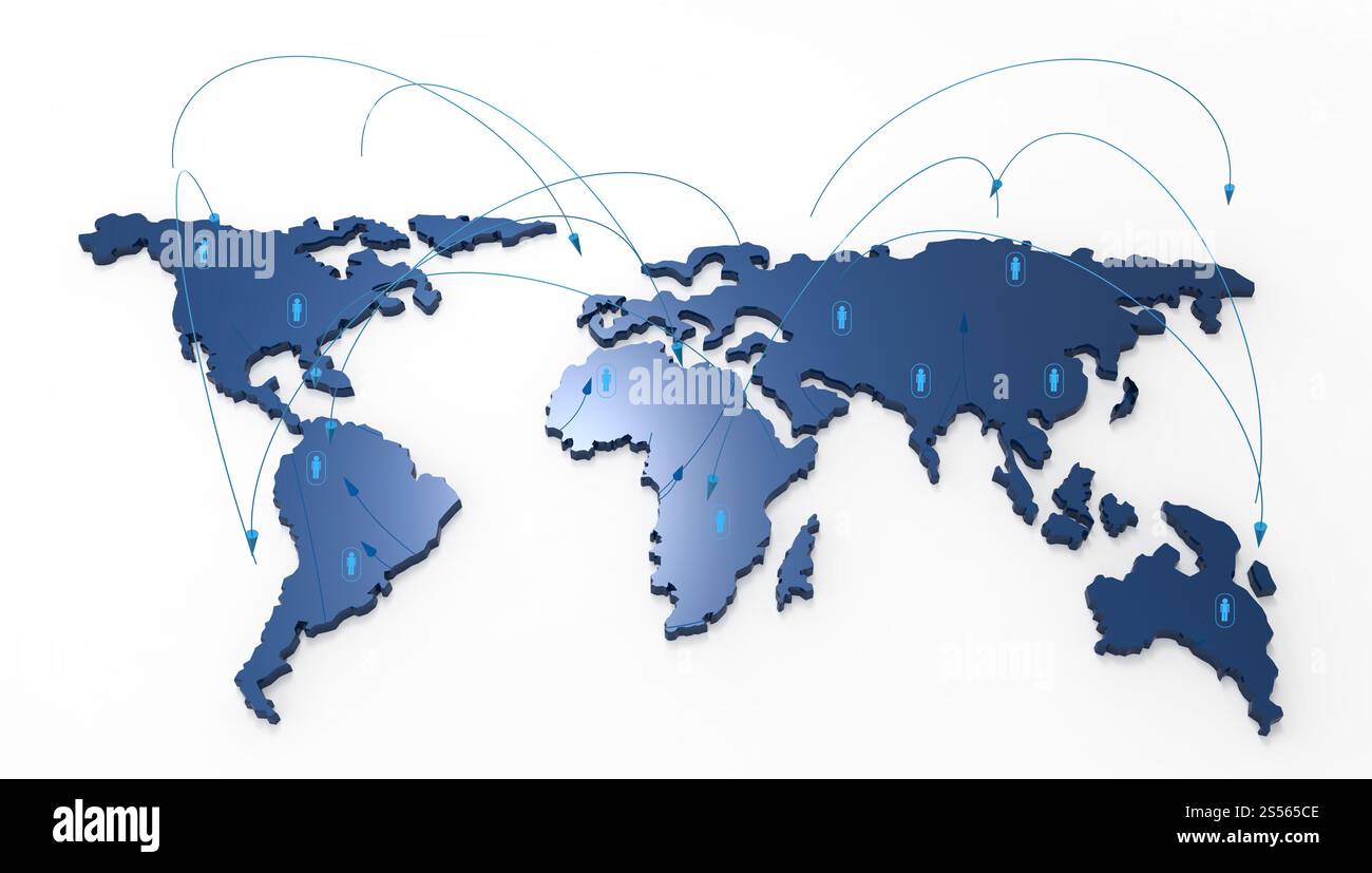 social network human 3d on world map as concept Stock Photo - Alamy