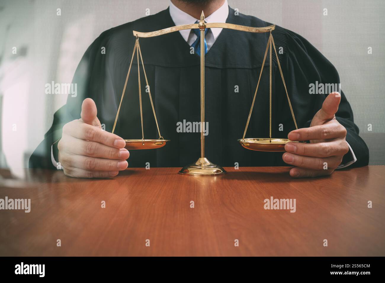 justice and law concept.Male judge in a courtroom with the balance ...