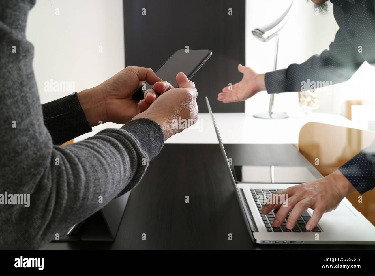 co working team meeting concept,businessman using smart phone in modern ...