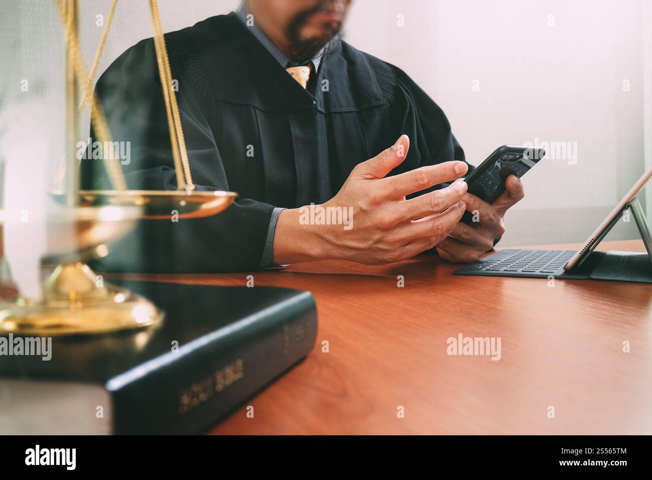 justice and law concept.Male judge in a courtroom with the gavel and ...