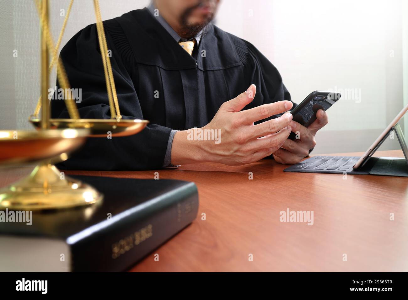 justice and law concept.Male judge in a courtroom with the gavel and ...