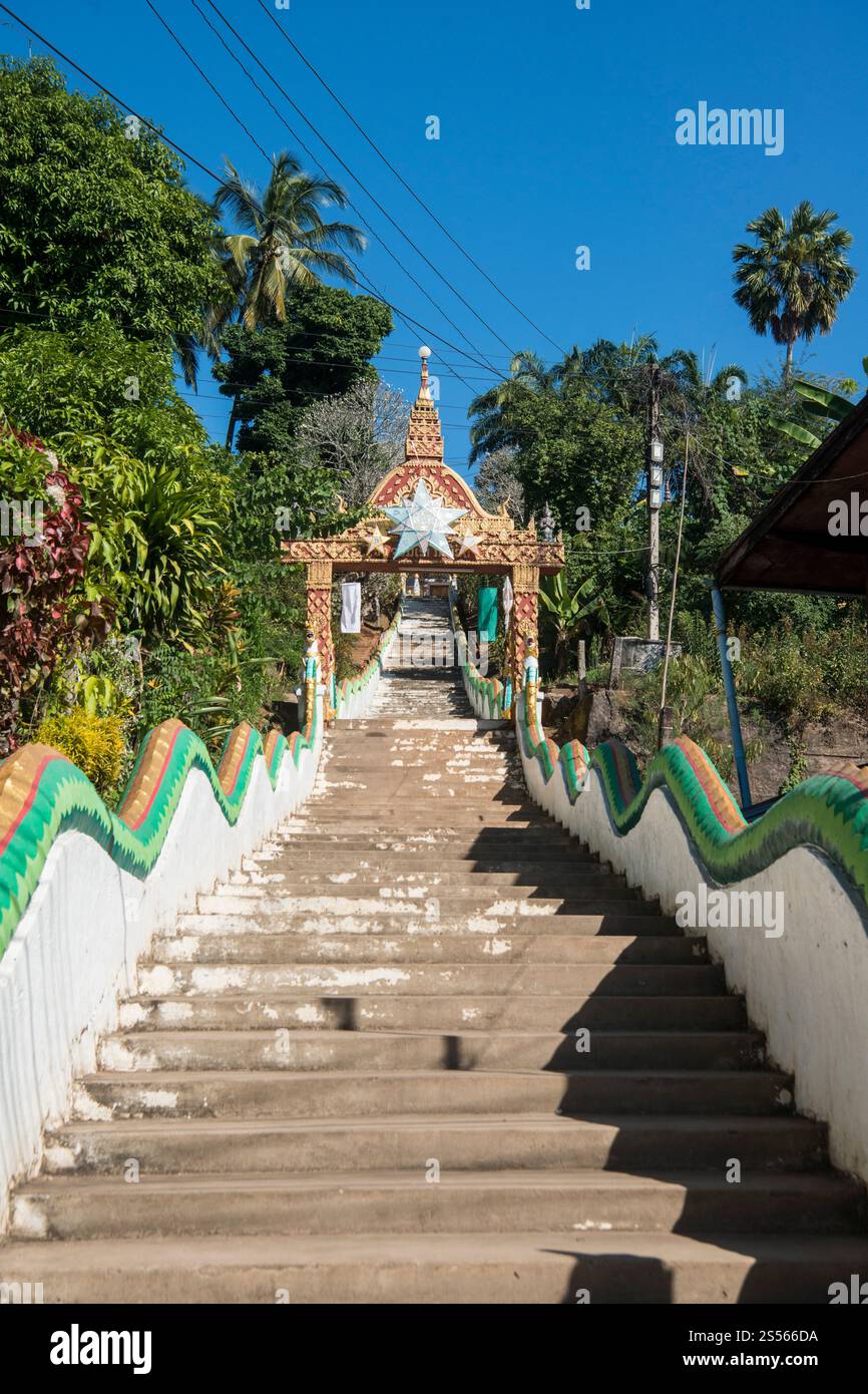 the Wat Chomkao Manilat at the Village of Huay Xai in Lao at the Mekong ...
