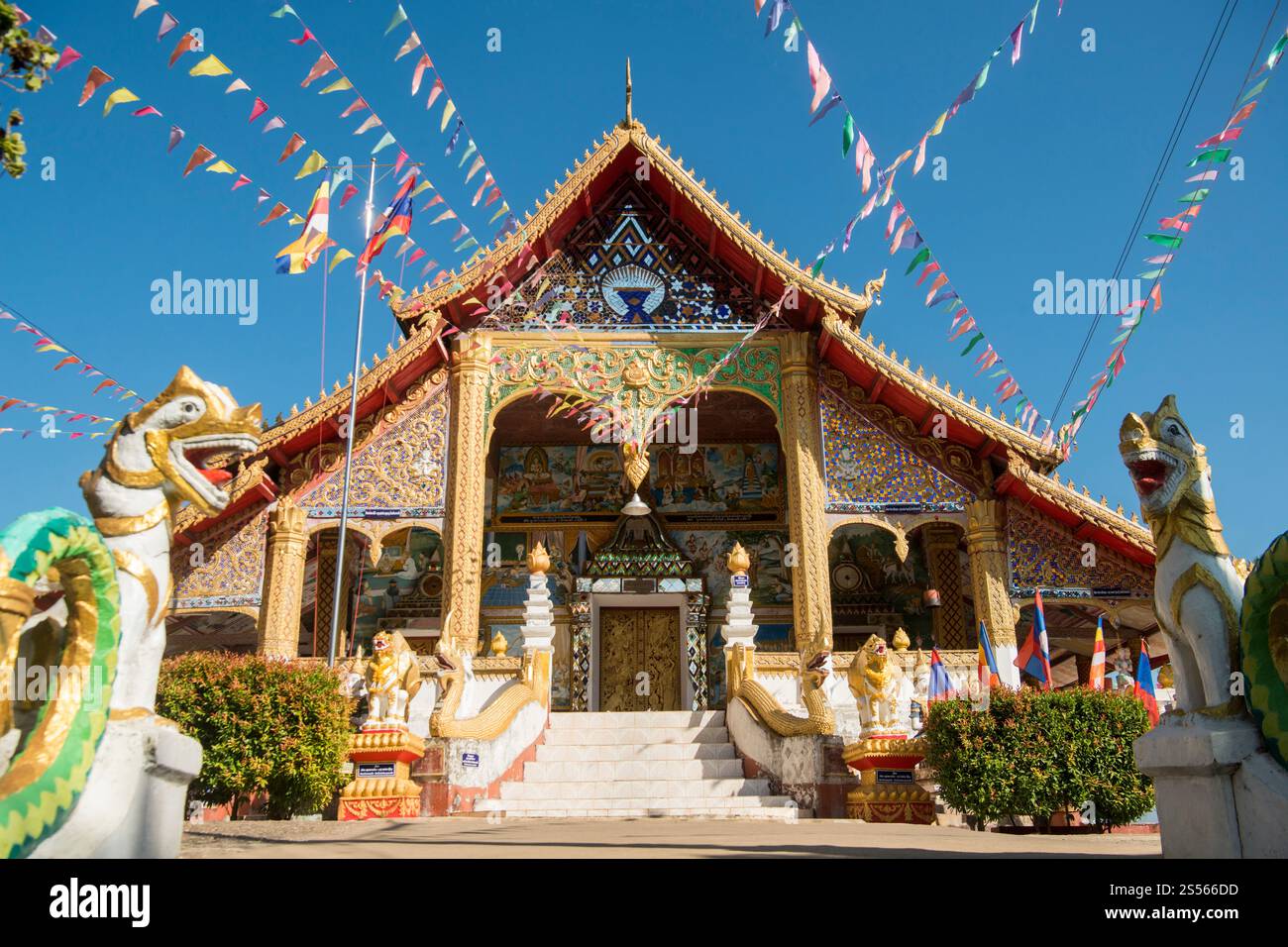 the Wat Chomkao Manilat at the Village of Huay Xai in Lao at the Mekong River from the view in ...