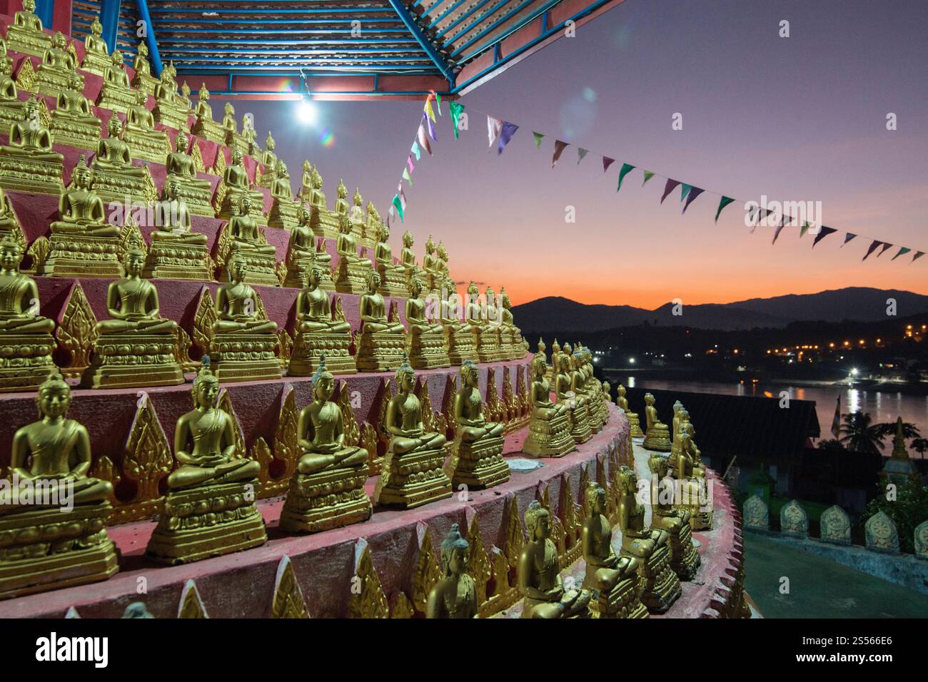 the Wat Chomkao Manilat at the Village of Huay Xai in Lao at the Mekong River from the view in ...