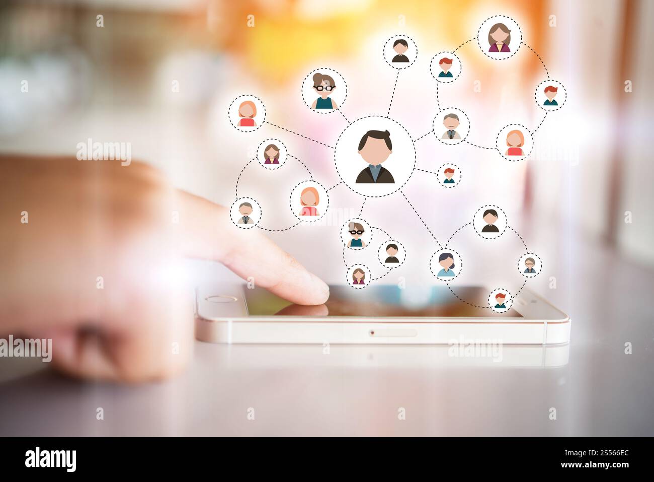 Woman's hand touching on communication digital smartphone. Technology ...