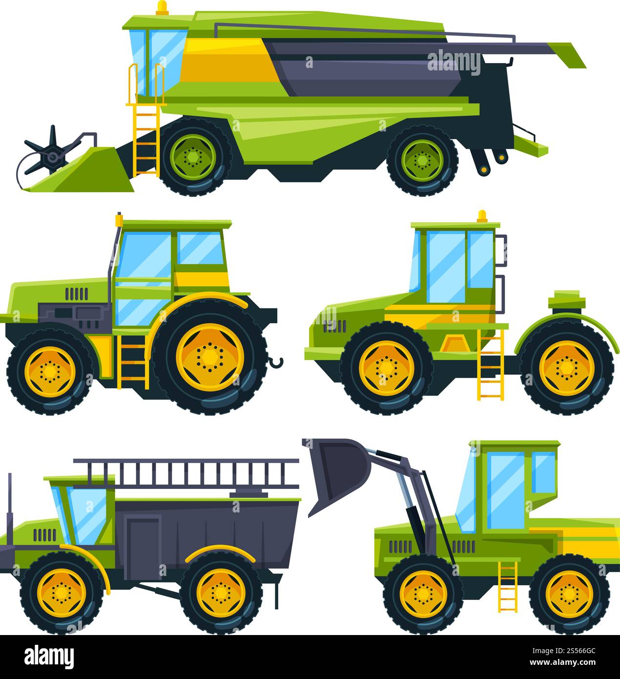 Combine harvester and different others agricultural machines. Vector ...