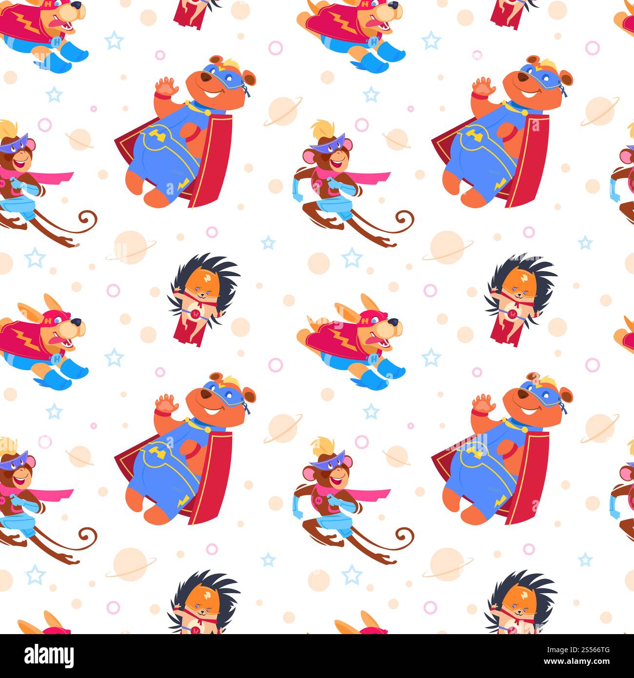 Superhero animals seamless pattern. Cartoon endless vector background ...