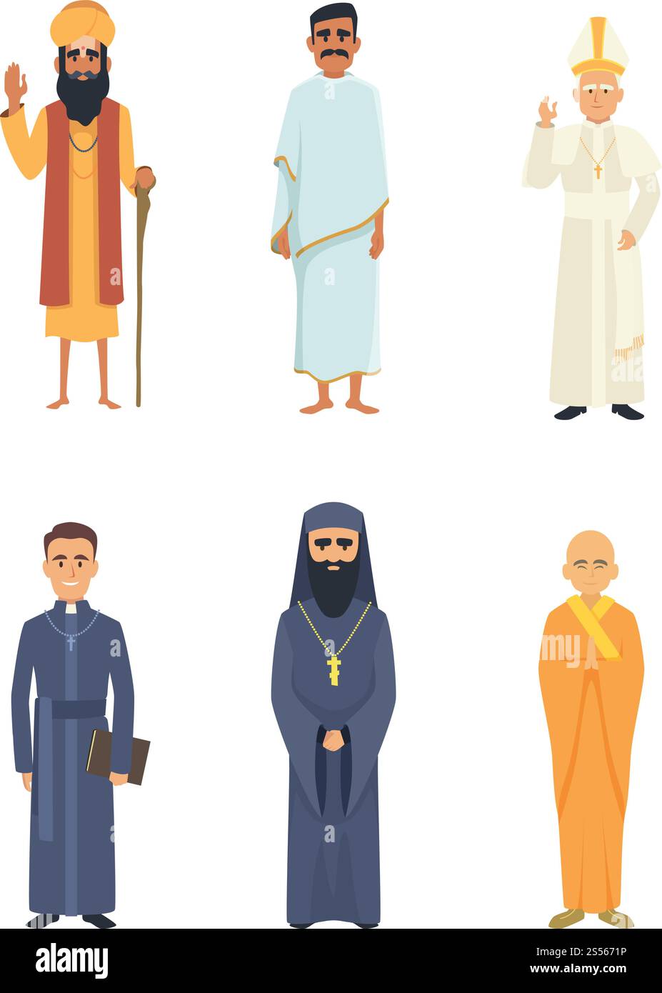Different religion leaders. Cartoon characters isolate on white. Islam ...
