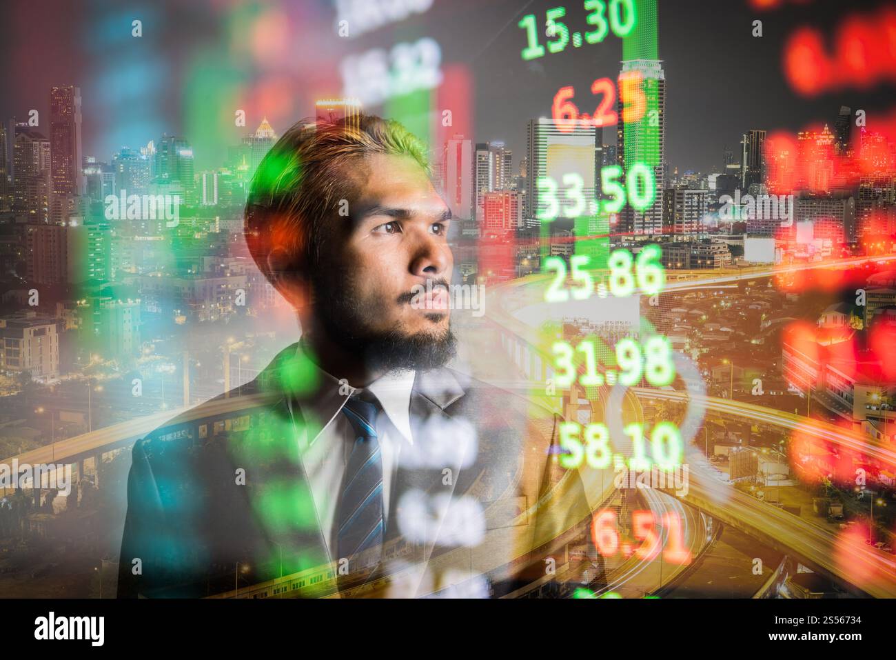 Business manwith modern visual technology for trading to sell in stock ...