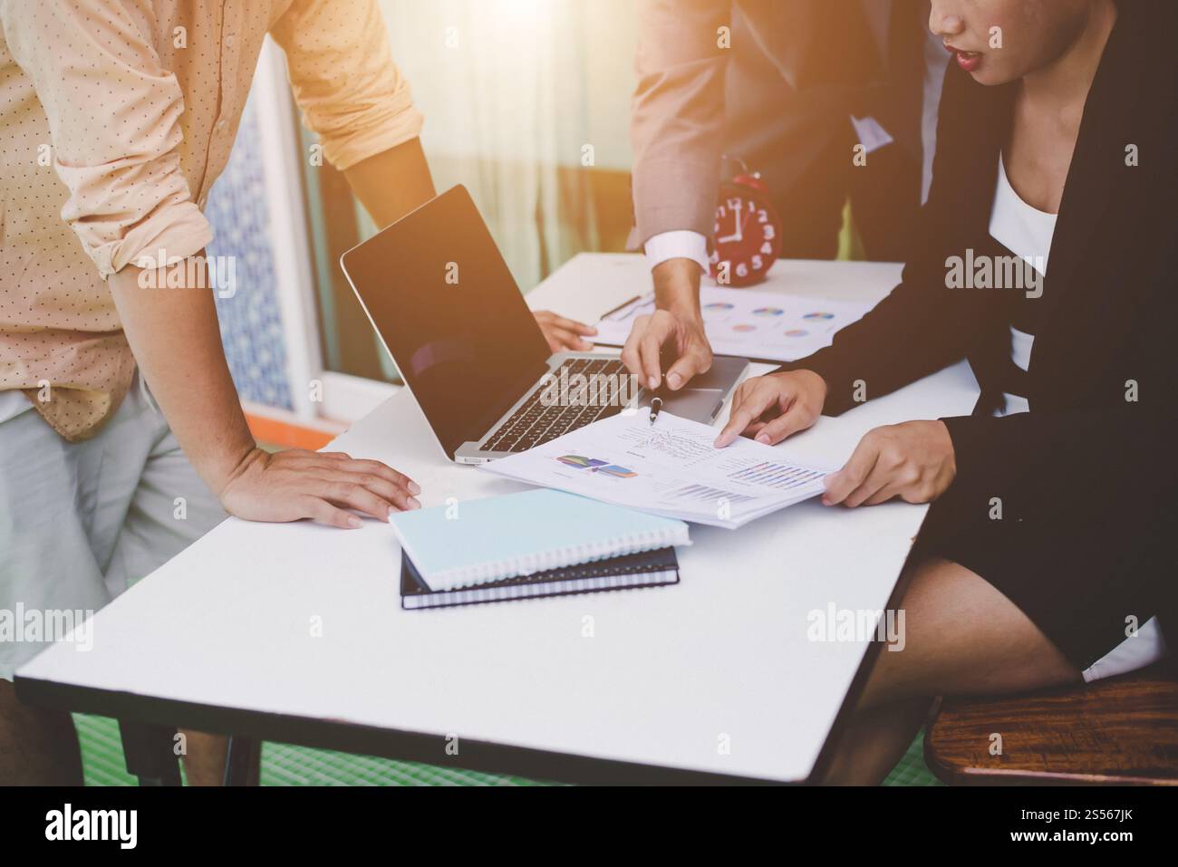 Business partners discussing documents and ideas at meeting Stock Photo ...