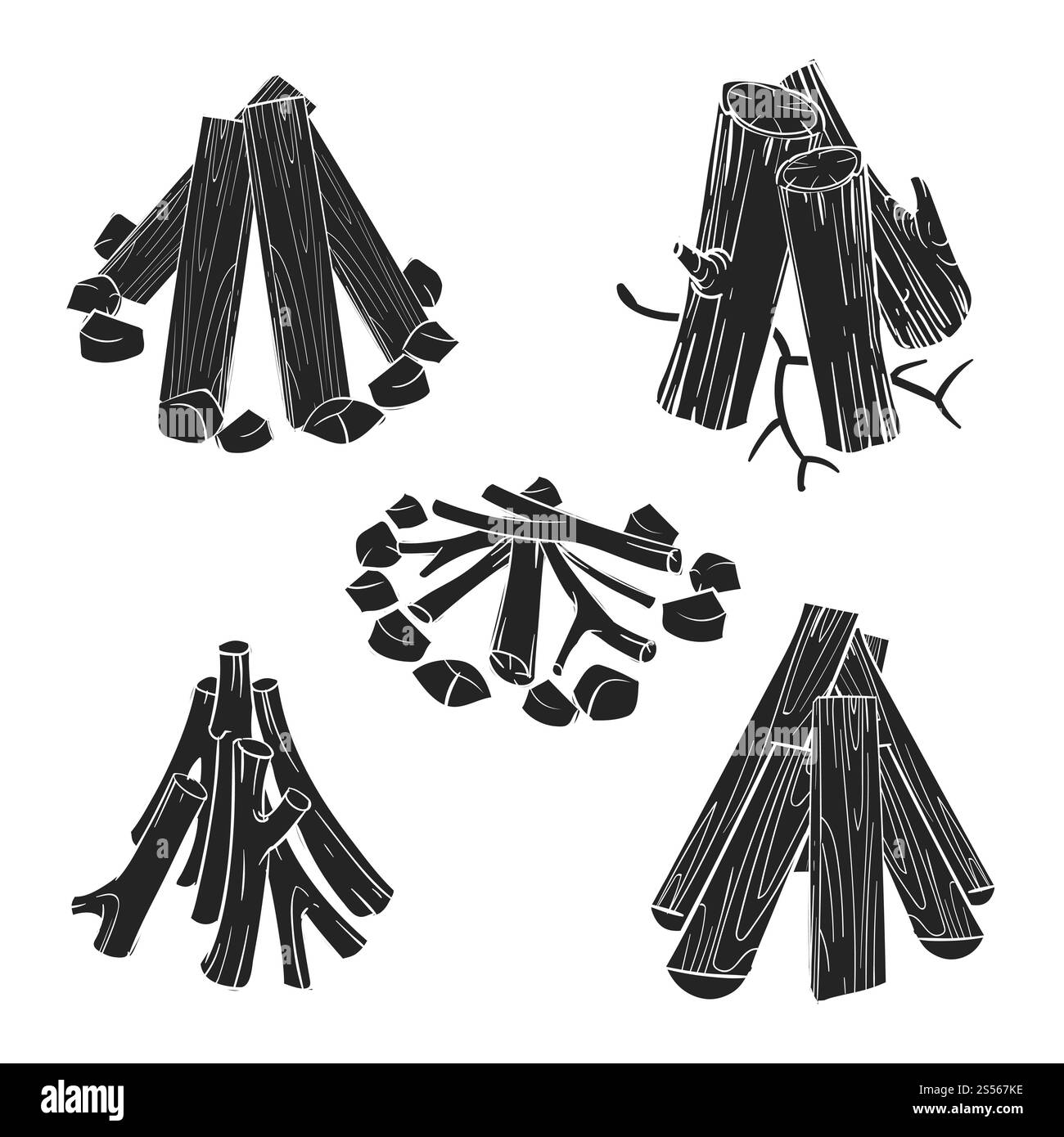 Black silhouettes wooden logs for fire vector illustration isolated on ...