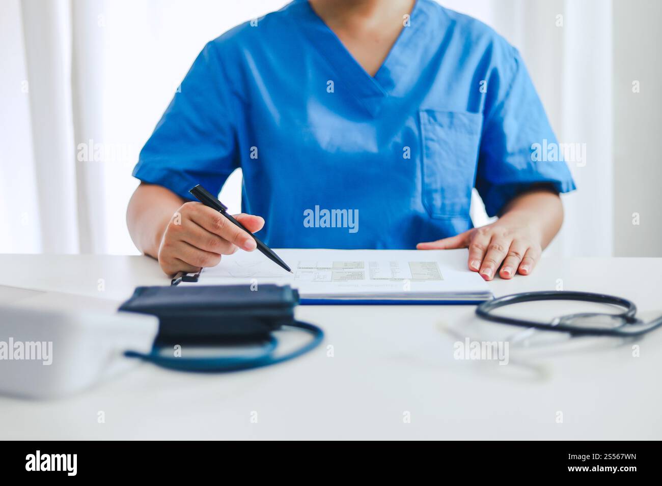 Professional medical doctor in white uniform gown coat interview ...