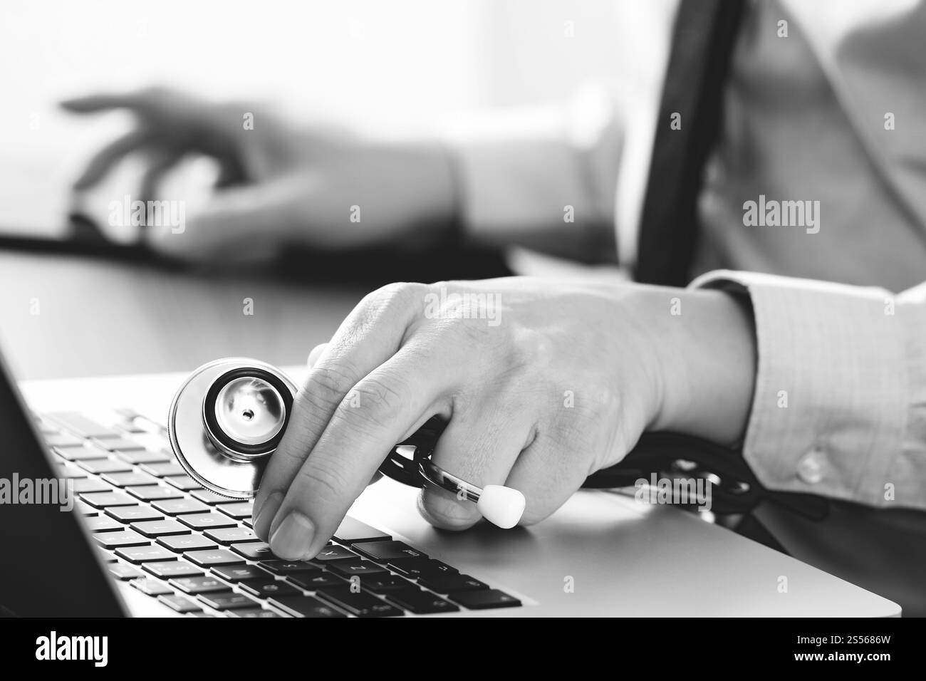 Nurse desk computer Black and White Stock Photos & Images - Alamy