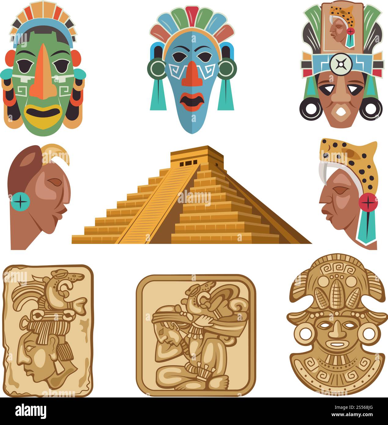 Historical symbols of mayan culture. Religion idols. Mask tribal ...