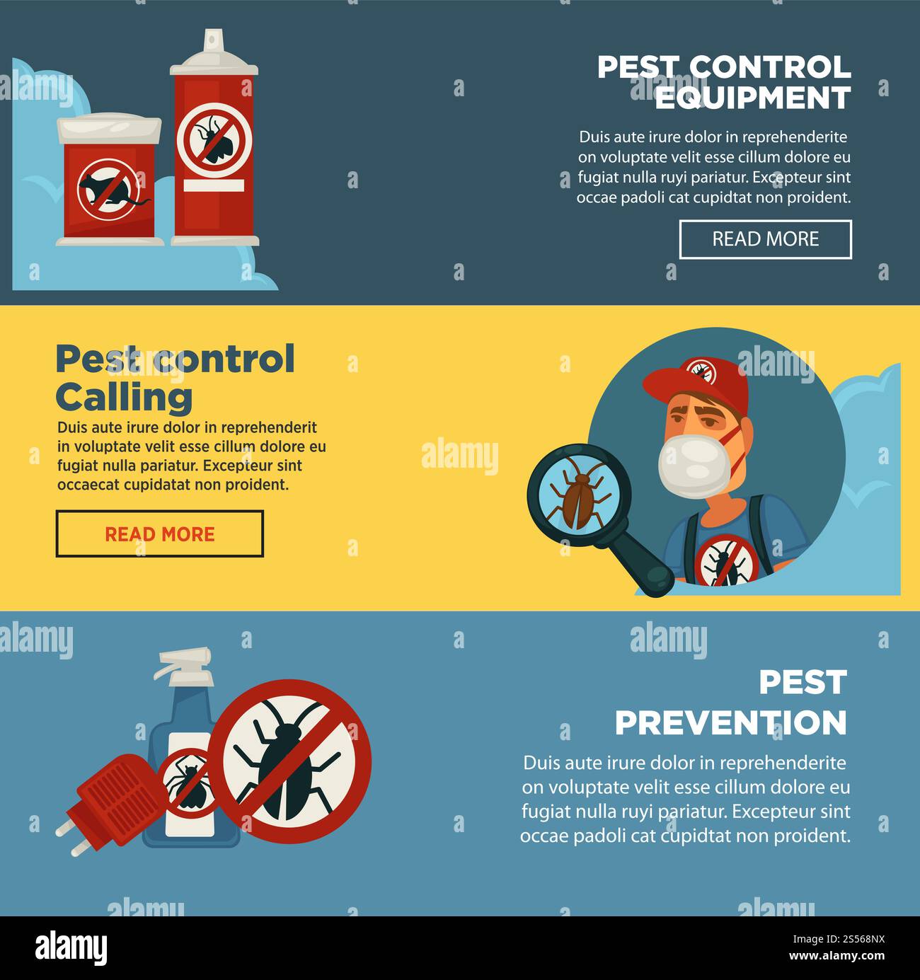 Extermination pest control service banners template design of sanitary ...