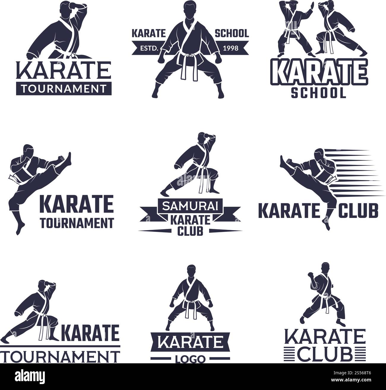 Sport labels set for fighting club. Karate and martial arts. Fighter ...