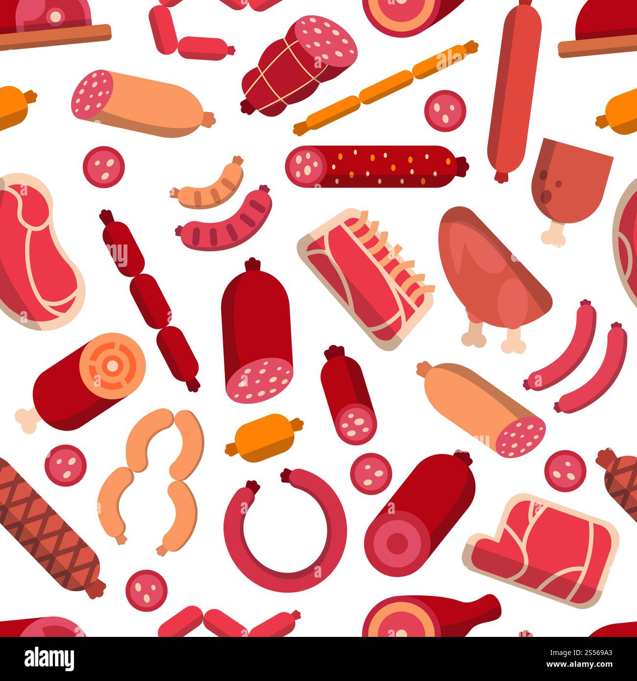 Seamless pattern with pictures of meat products. Pictures for butcher ...