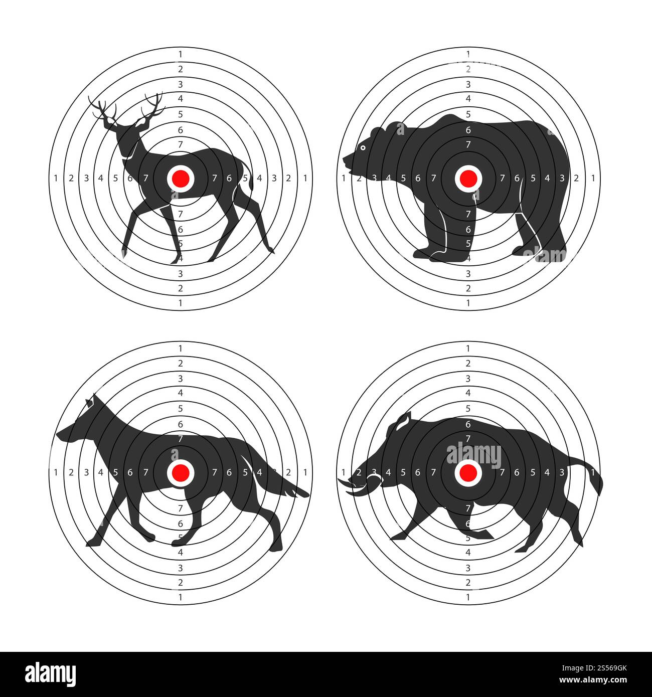 Hunting animals targets vector icons for hunt shooting training ...