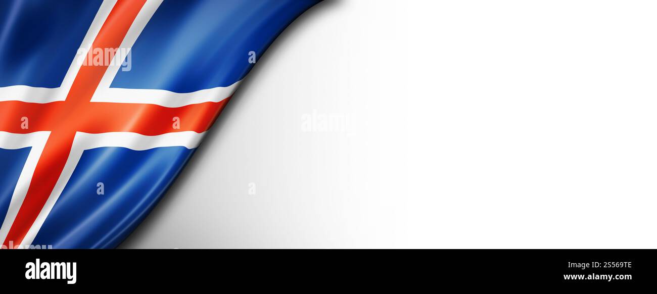 Iceland flag isolated on white. Horizontal panoramic banner. Icelandic ...