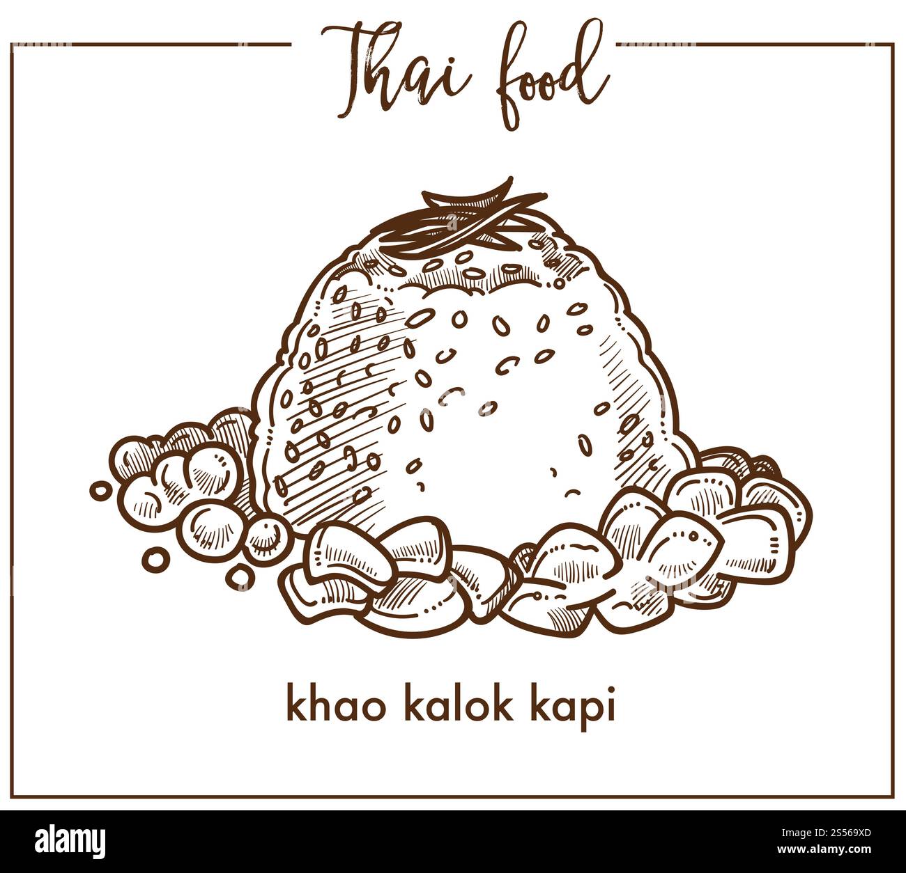 Exotic khao kalok kapi dish from Thai food. Heap of fried rice, rich ...