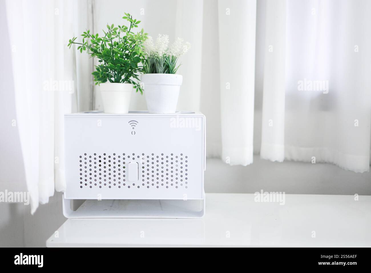 Wifi zone at home. wireless router Wifi sign on table smart home and ...