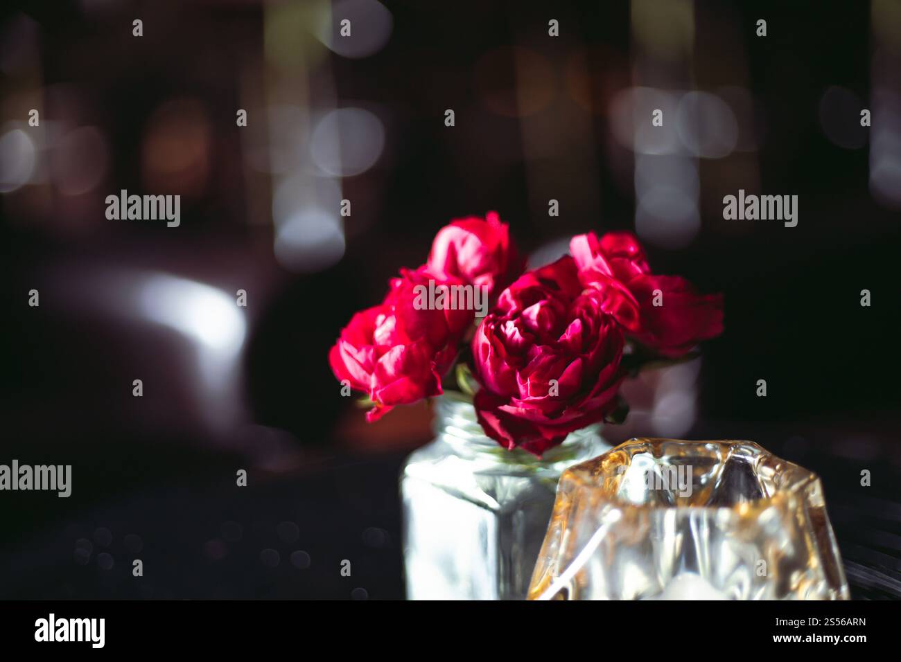 Cocktail alcoholic drink with Classic bar counter with bottles in ...