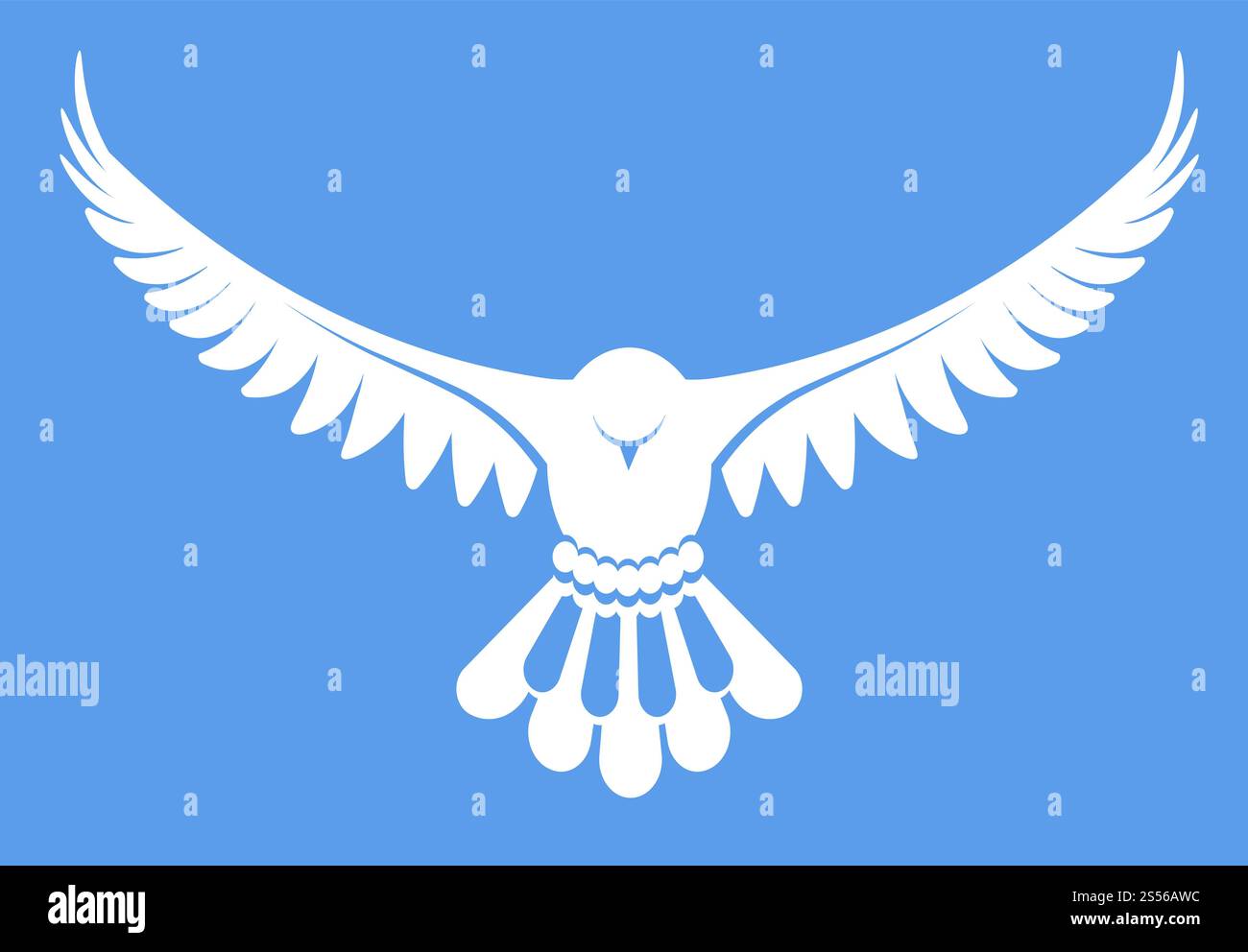 Vector illustration of simple white pigeon dove bird on the blue ...