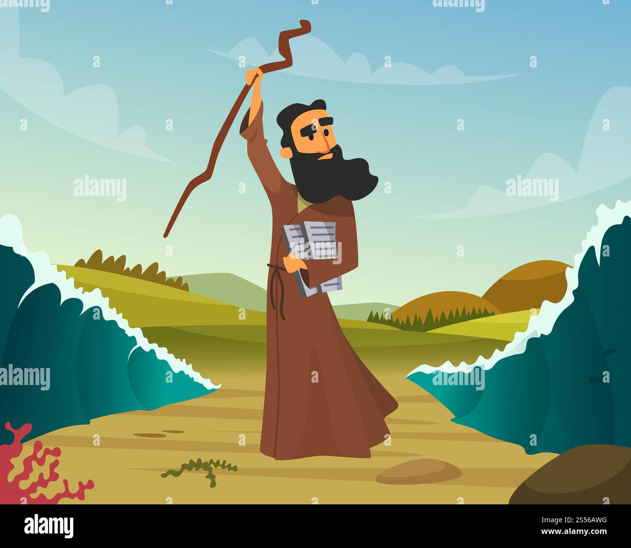 Vector historical illustration of biblical story. Miracle religion ...