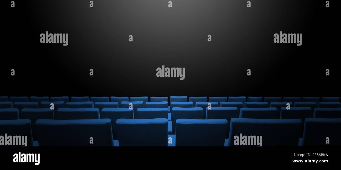 Cinema movie theatre with blue seats rows and a black copy space ...