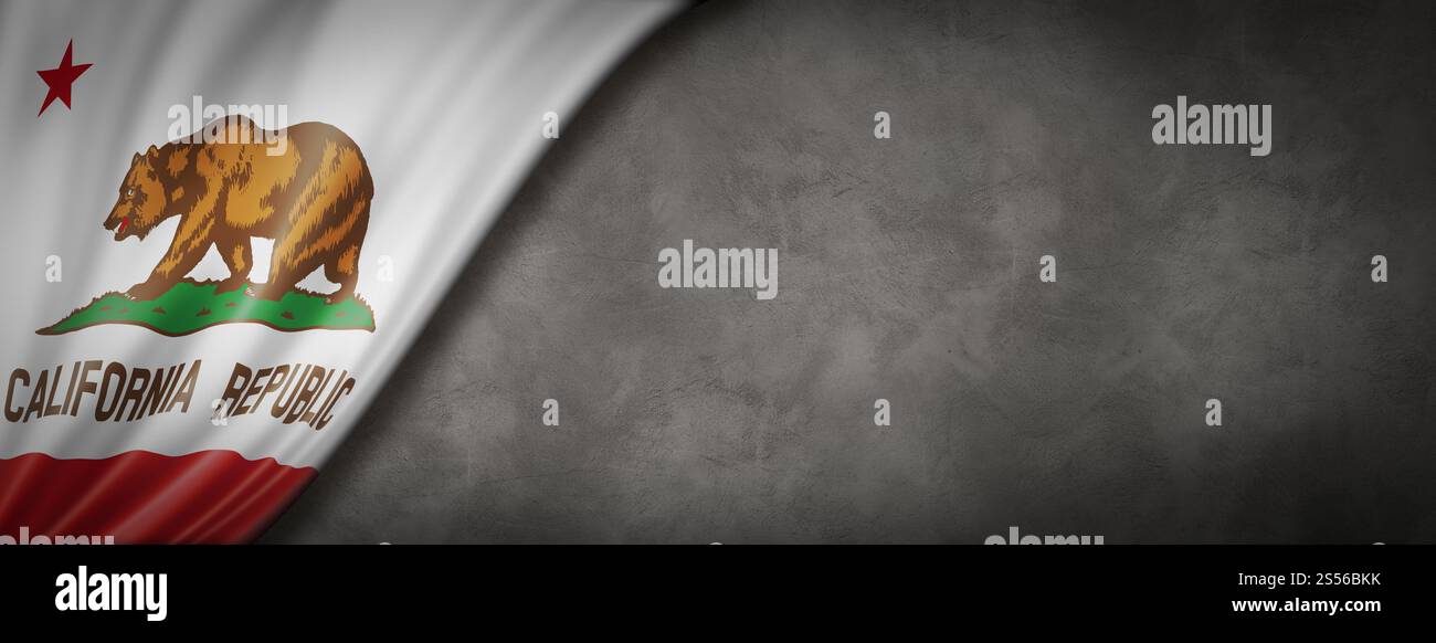 California flag on concrete wall banner, USA. 3D illustration ...