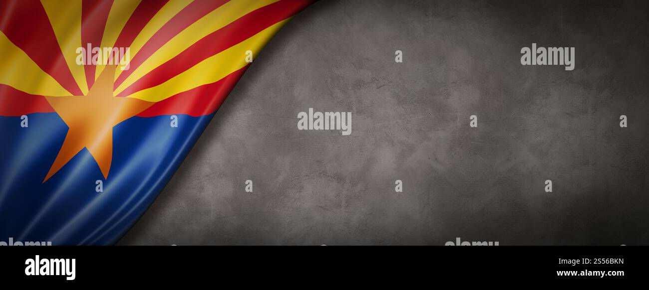 Arizona flag on concrete wall banner, USA. 3D illustration. Arizona ...