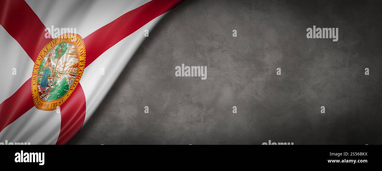 Florida flag on concrete wall banner, USA. 3D illustration. Florida ...