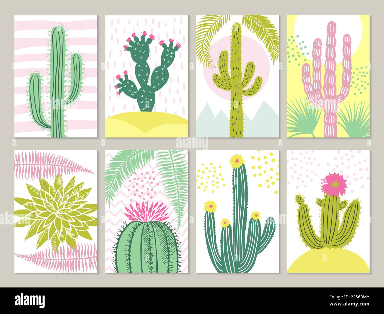 Cards template with pictures of cactuses. Vector cactus with flower in ...