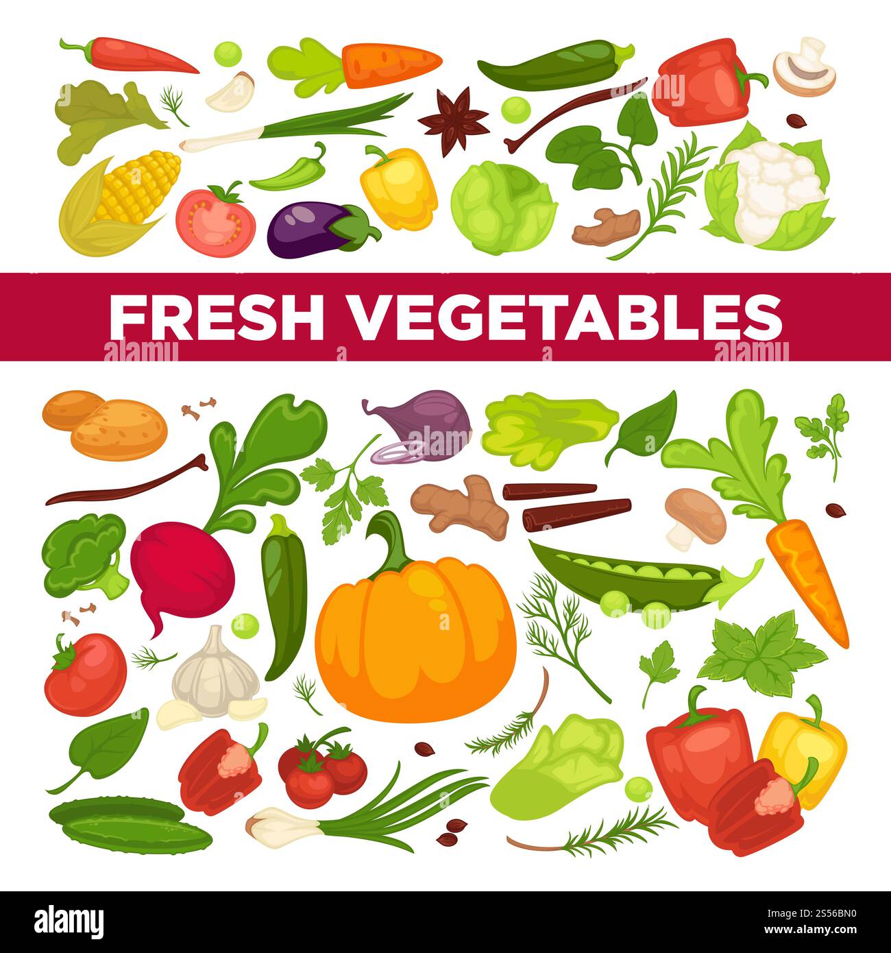 Fresh vegetables advertisement with organic healthy vegetarian products ...