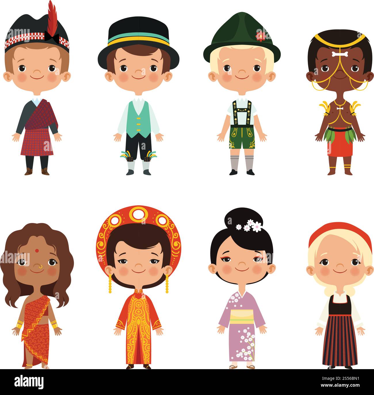 Happy kids of various nationalities. Girl and boy nationality, people ...