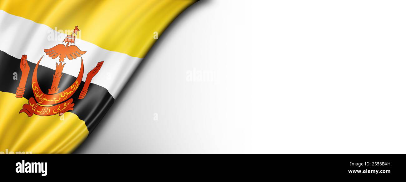Brunei flag isolated on white. Horizontal panoramic banner. Bruneian ...