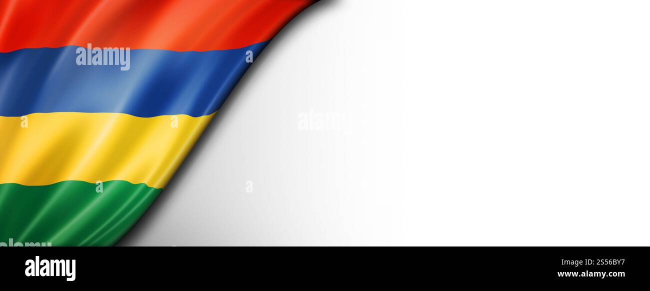 Mauritius flag isolated on white. Horizontal panoramic banner ...