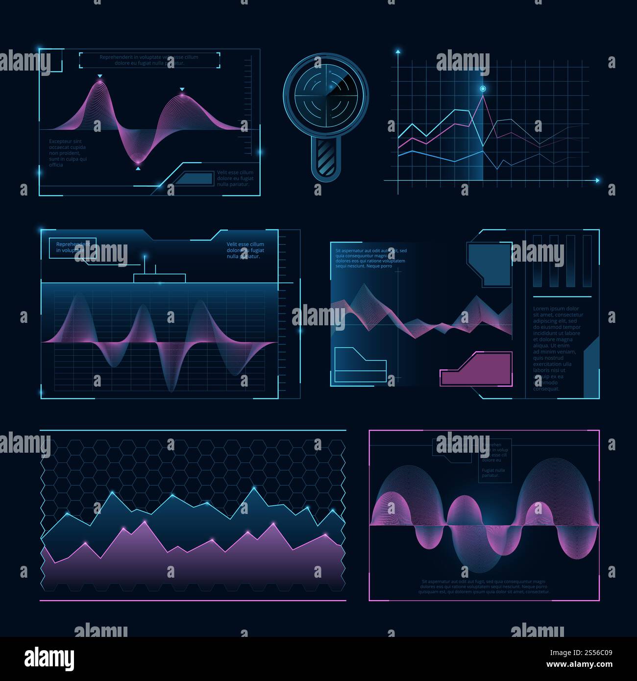 Digital music waves. Futuristic hud elements for user interface. Equalizer wave digital ...