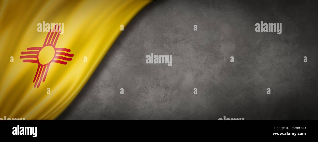 New Mexico flag on concrete wall banner, USA. 3D illustration. New ...