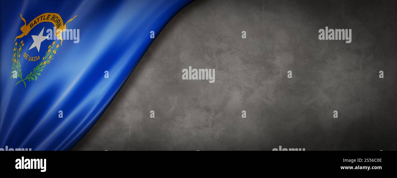 Nevada flag on concrete wall banner, USA. 3D illustration. Nevada flag ...