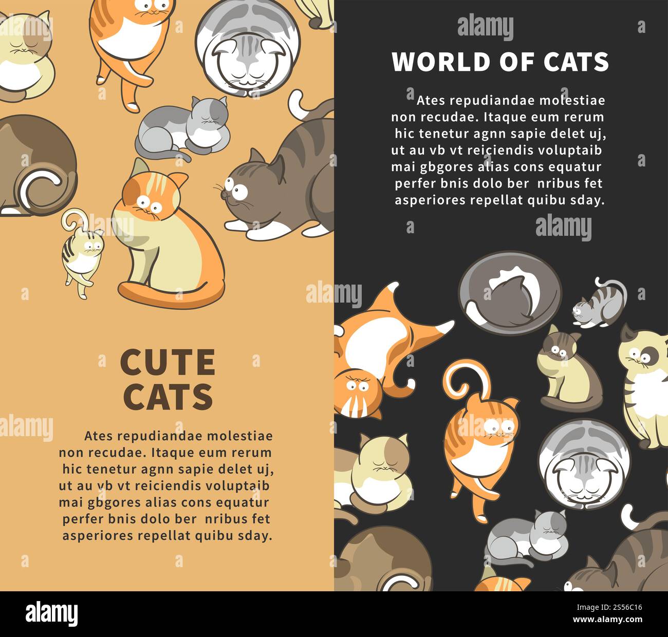 World of cute fluffy cats vertical promotional posters set. Friendly ...
