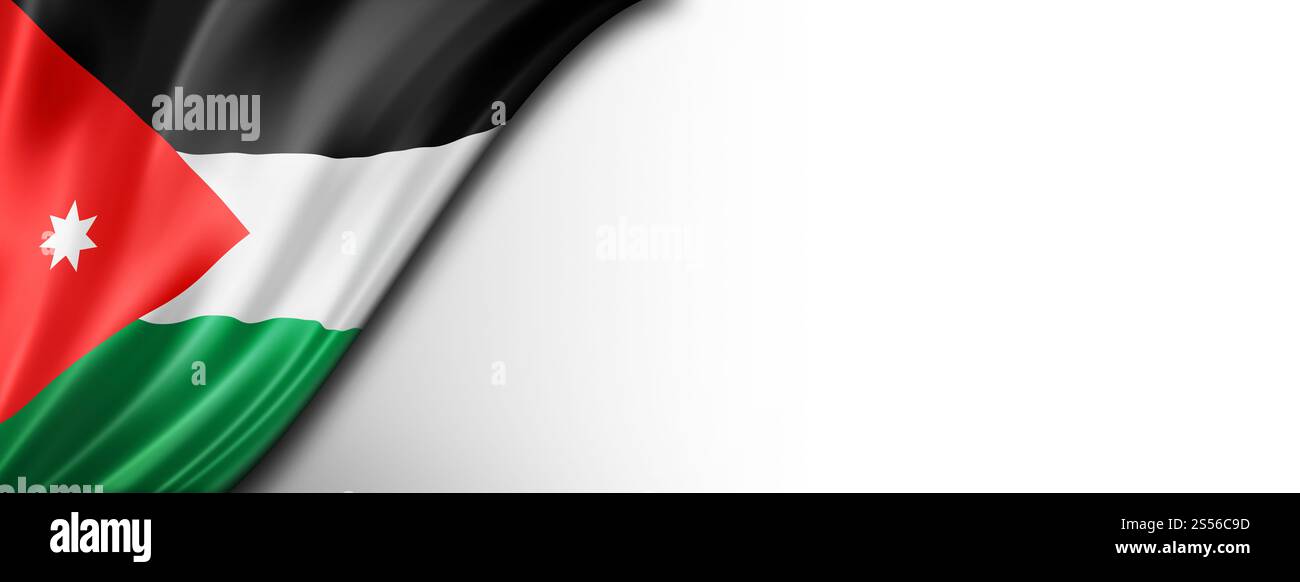 Jordan flag isolated on white. Horizontal panoramic banner. Jordanian ...