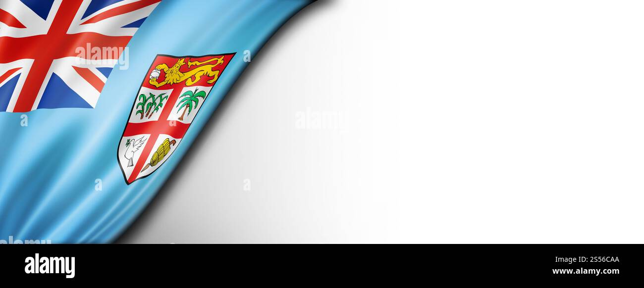 Fiji flag isolated on white. Horizontal panoramic banner. Fijian flag ...