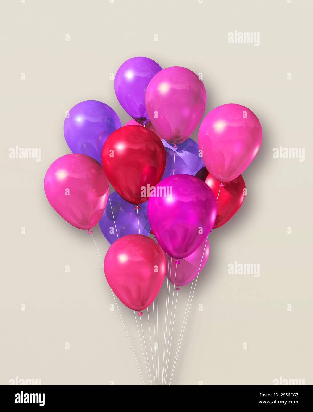 Pink air balloons group on a beige wall background. 3D illustration ...