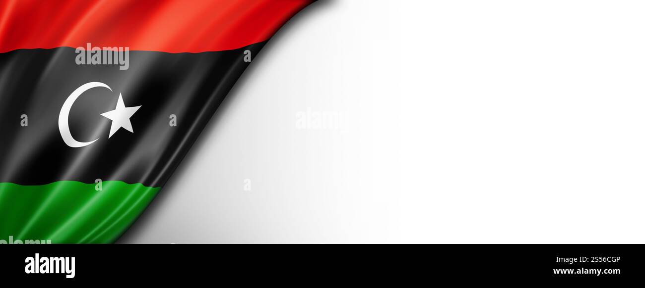 Libya flag isolated on white. Horizontal panoramic banner. Libyan flag ...